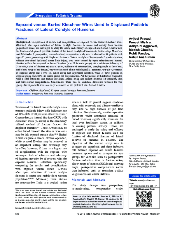 (PDF) Exposed versus Buried Kirschner Wires Used in Displaced Pediatric ...