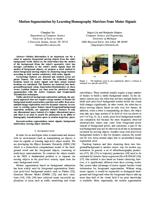(PDF) Motion Segmentation by Learning Homography Matrices from Motor Signals