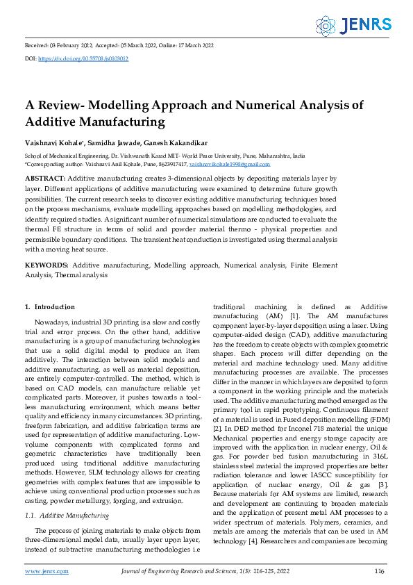 (PDF) A Review- Modelling Approach and Numerical Analysis of Additive ...