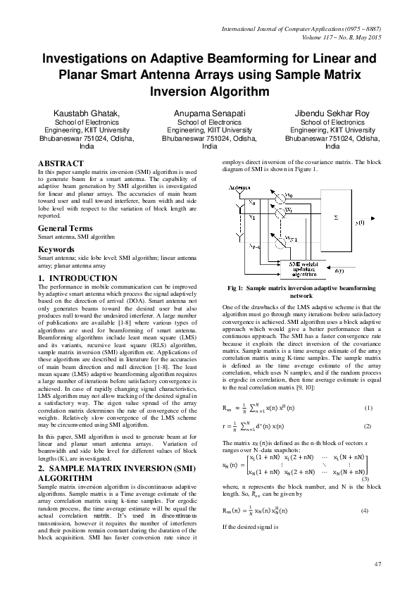 Pdf Investigations On Adaptive Beamforming For Linear And Planar Smart Antenna Arrays Using 