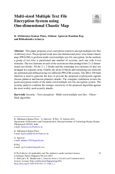 (PDF) Multi-sized Multiple Text File Encryption System using One-dimensional Chaotic Map