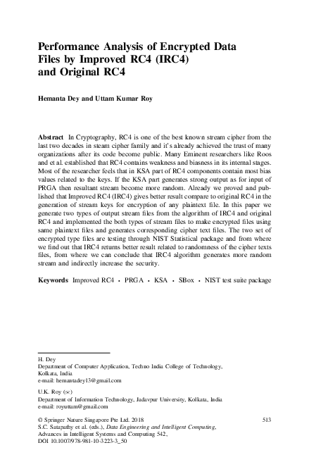 (PDF) Performance Analysis of Encrypted Data Files by Improved RC4 (IRC4) and Original RC4