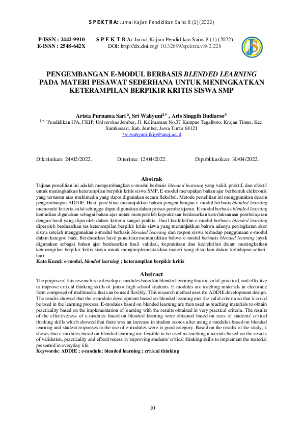 (PDF) Pengembangan E-Modul Berbasis Blended Learning Pada Materi Pesawat Sederhana Untuk ...