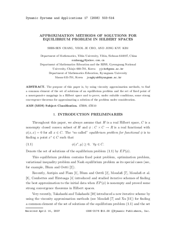 (PDF) Viscosity Methods for Hilbert Space Equilibrium