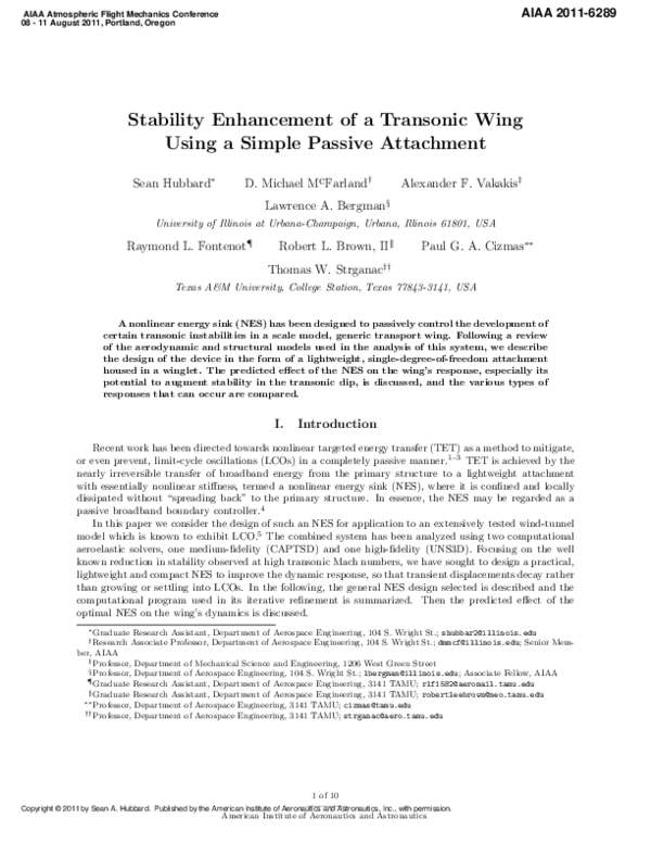 (PDF) Stability Enhancement of a Transonic Wing Using a Simple Passive ...