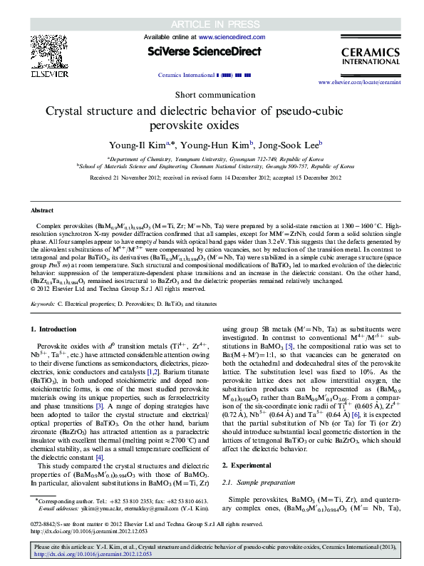 (PDF) Crystal structure and dielectric behavior of pseudo-cubic ...