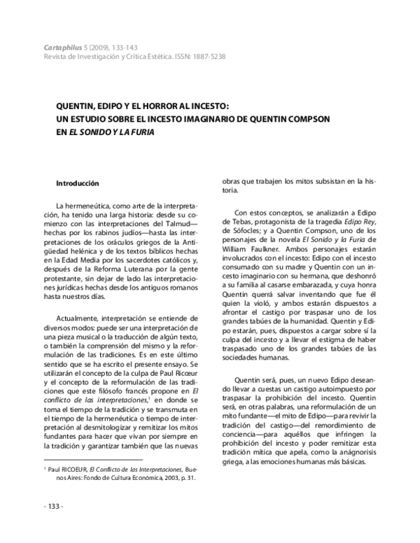 (PDF) Quentin, Edipo y El Horror Al Incesto: Un Estudio Sobre El Incesto Imaginario De Quentin ...