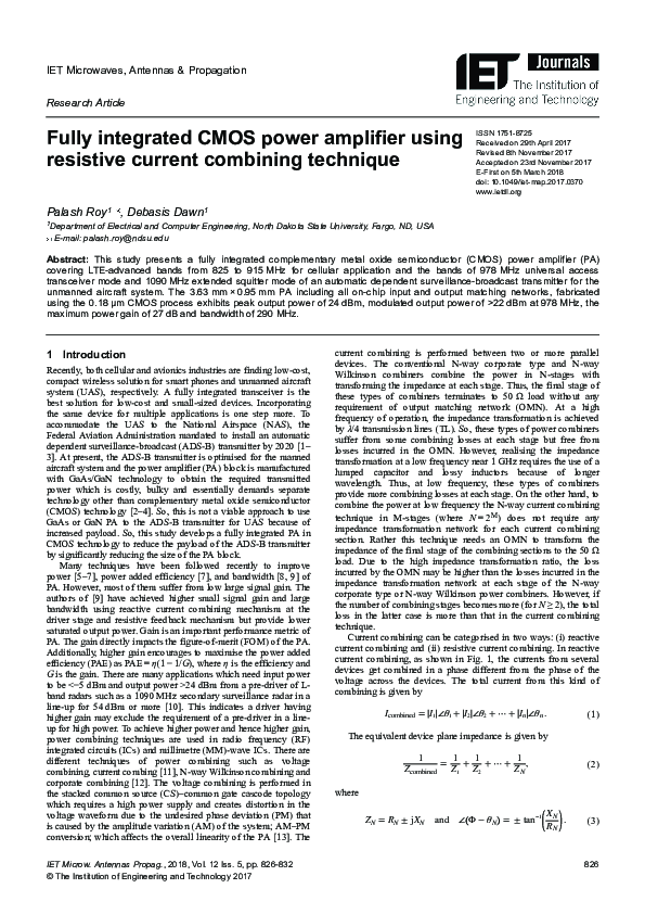 (PDF) Fully integrated CMOS power amplifier using resistive current combining technique