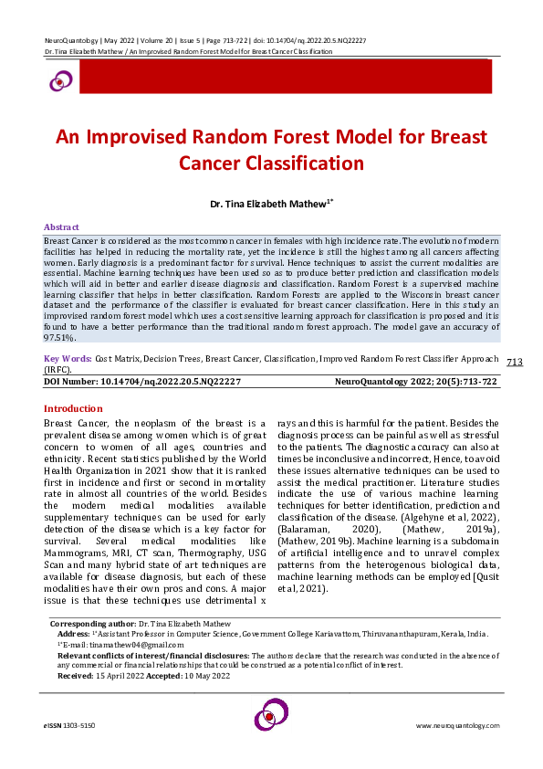 (PDF) An Improvised Random Forest Model for Breast Cancer Classification
