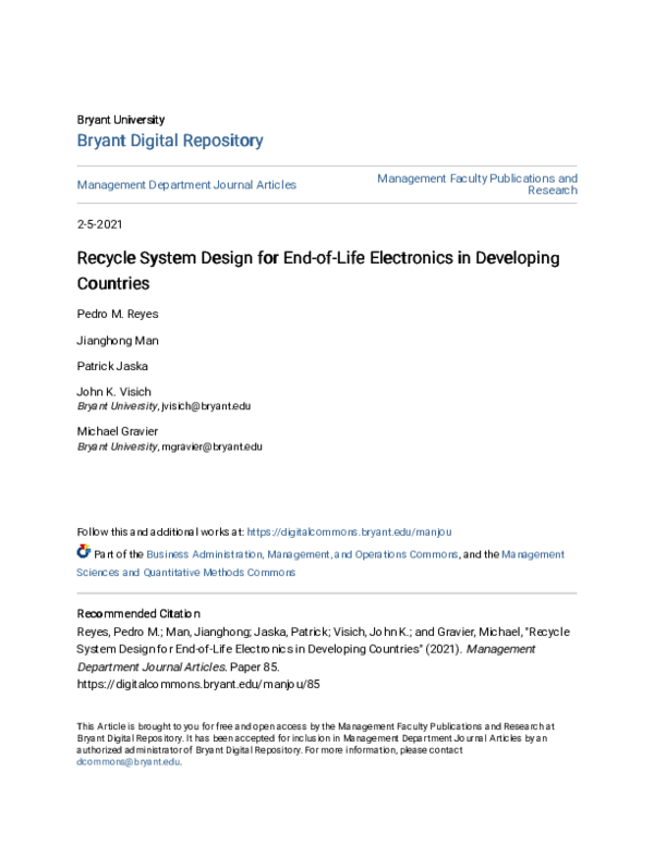 (PDF) Recycle System Design for End-of-Life Electronics in Developing ...