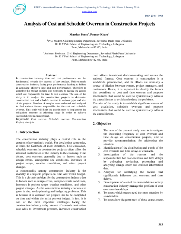 (PDF) Analysis of Cost and Schedule Overrun in Construction Projects
