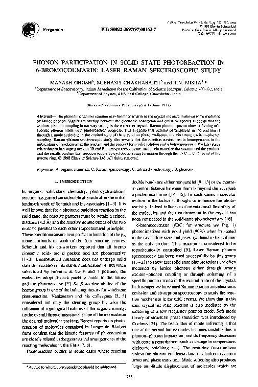 (PDF) Phonon participation in solid state photoreaction in 6 ...