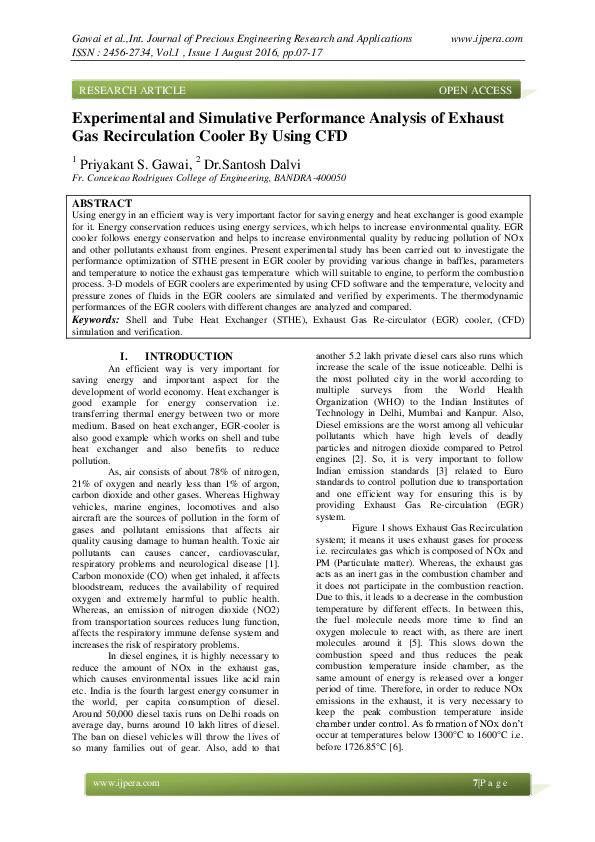 (PDF) EGR Cooler Performance via CFD Analysis