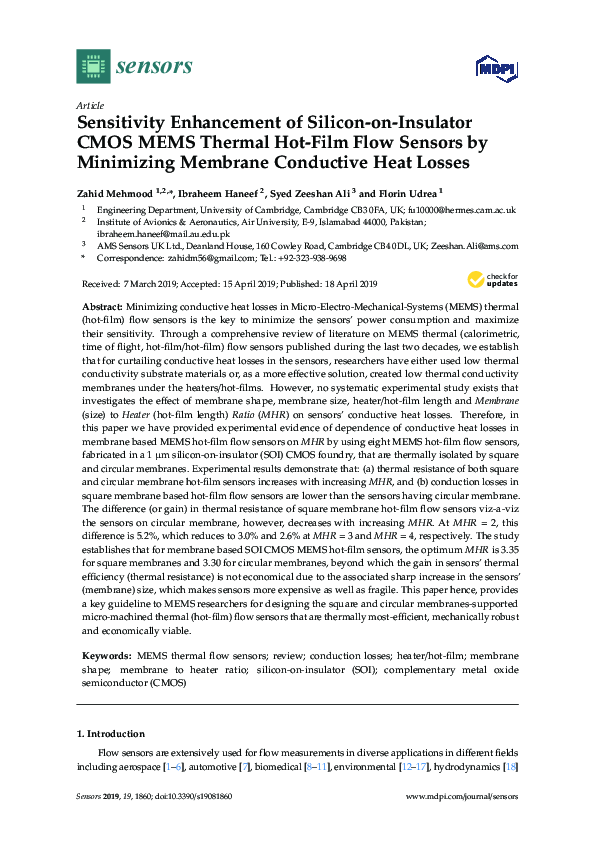 (PDF) Sensitivity Enhancement of Silicon-on-Insulator CMOS MEMS Thermal ...