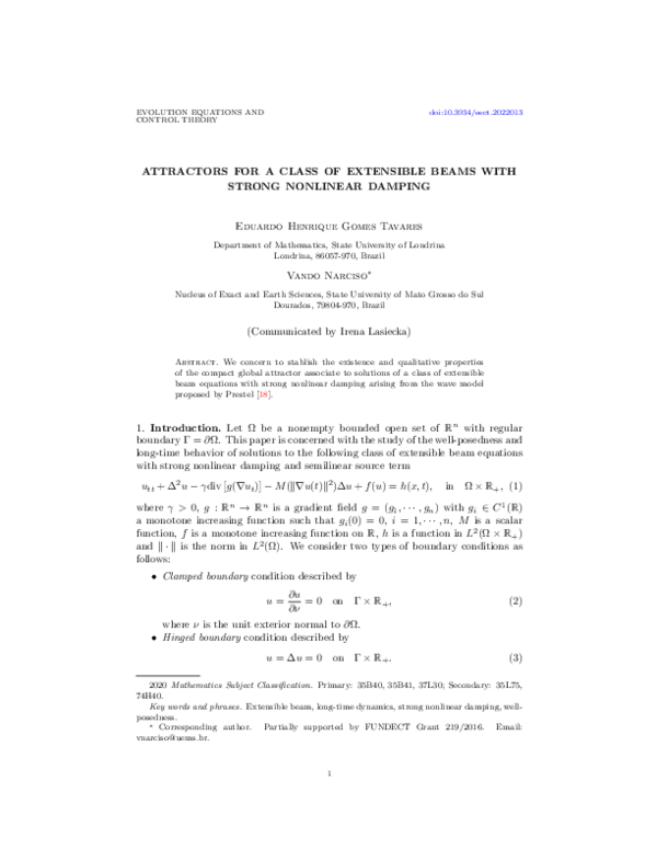 (PDF) Attractors for a class of extensible beams with strong nonlinear ...