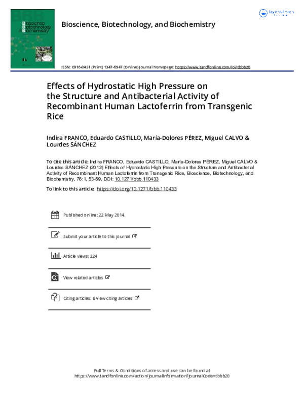 (PDF) Effects of Hydrostatic High Pressure on the Structure and Antibacterial Activity of ...