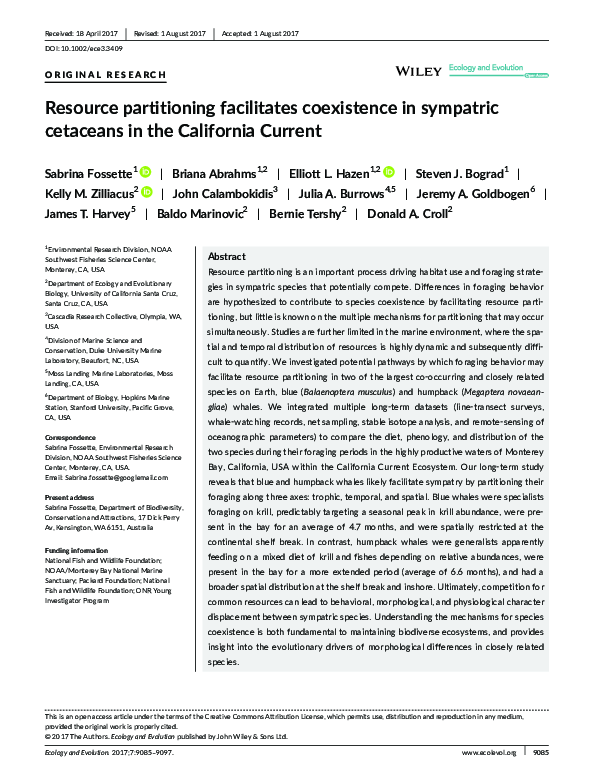 (PDF) Resource partitioning facilitates coexistence in sympatric ...