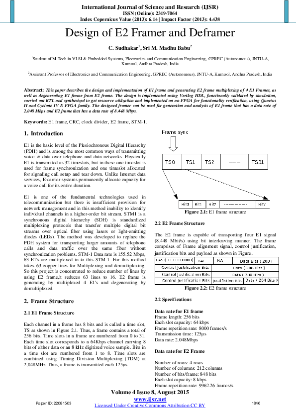 (PDF) Design of E2 Framer and Deframer