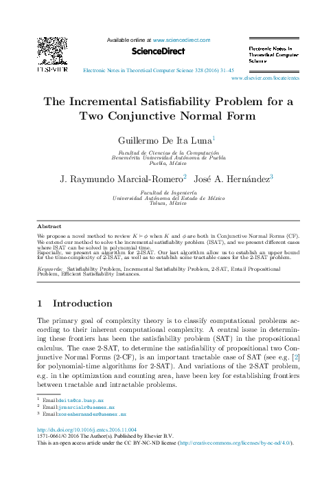 (PDF) The Incremental Satisfiability Problem for a Two Conjunctive Normal Form