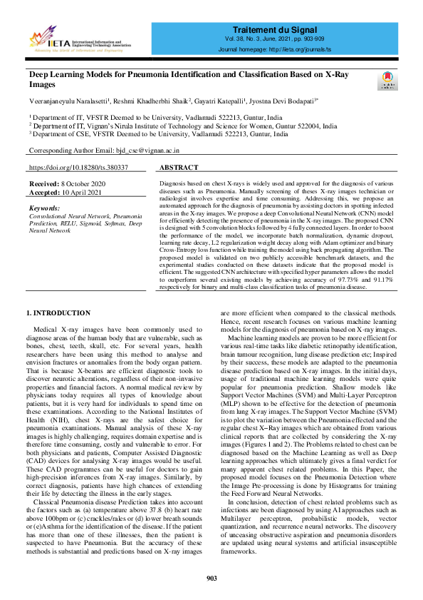 (PDF) Deep Learning Models for Pneumonia Identification and ...