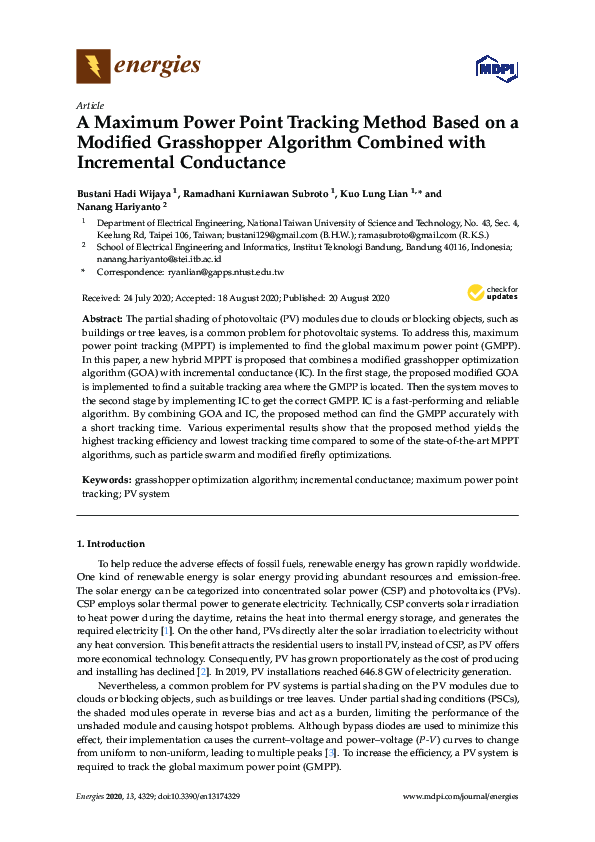 (PDF) A Maximum Power Point Tracking Method Based on a Modified Grasshopper Algorithm Combined ...