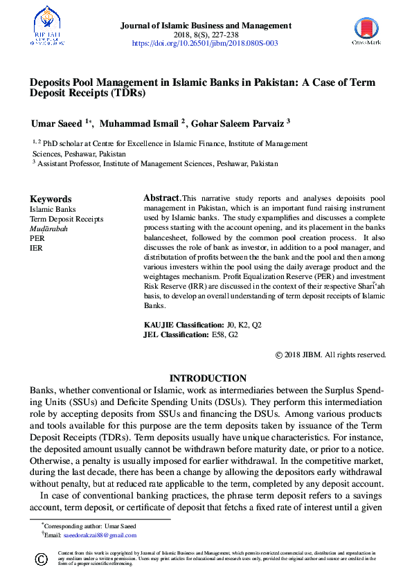 (PDF) Deposits Pool Management in Islamic Banks in Pakistan: A Case of ...