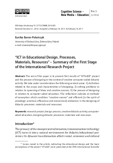 (PDF) „ICT in educational design. Processes, materials, resources ...