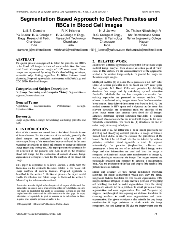 (PDF) Segmentation Based Approach to Detect Parasites and RBCs in Blood ...