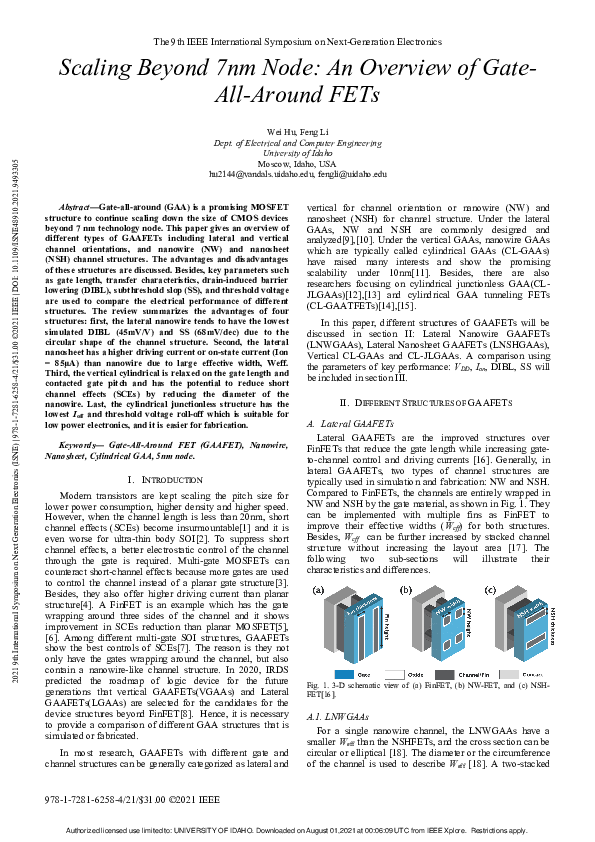 (PDF) Scaling Beyond 7nm Node: An Overview of Gate- All-Around FETs