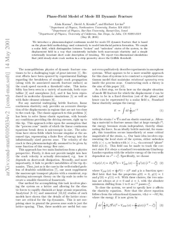 (PDF) Phase-Field Model of Mode III Dynamic Fracture