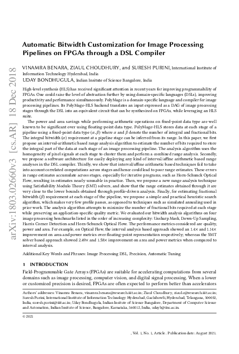 (PDF) Synthesizing Power and Area Efficient Image Processing Pipelines on FPGAs using Customized ...