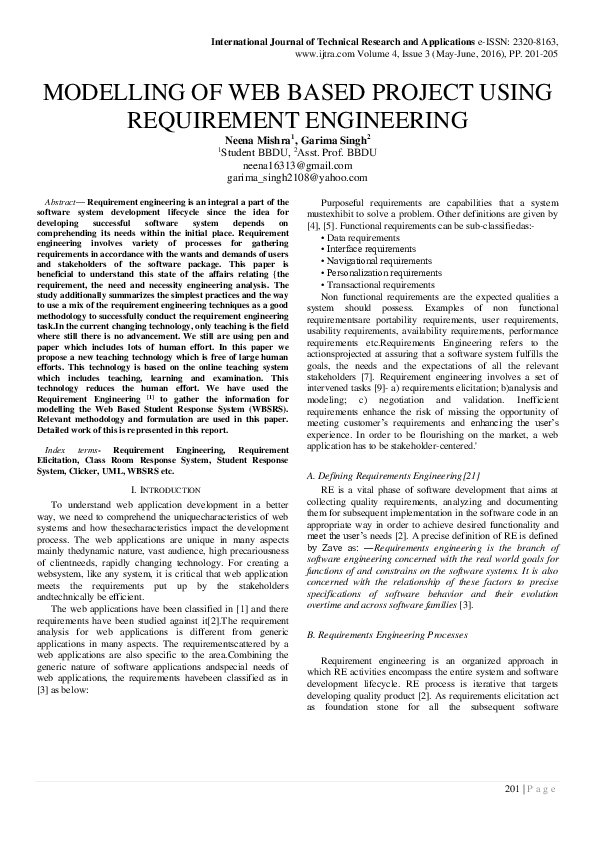 (PDF) Modelling of Web Based Project Using Requirement Engineering