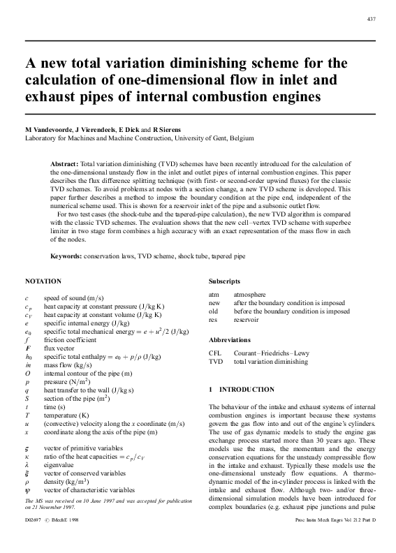 Pdf A New Total Variation Diminishing Scheme For The Calculation Of One Dimensional Flow In