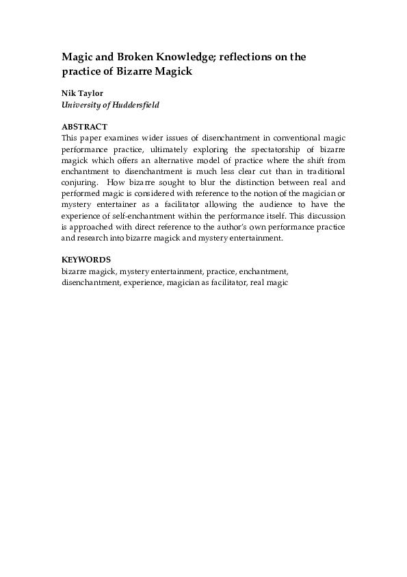 (PDF) Magic and Broken Knowledge; reflections on the practice of ...