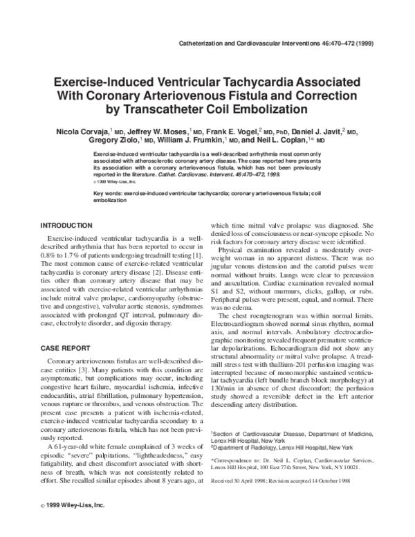 (PDF) Exercise-induced ventricular tachycardia associated with coronary ...
