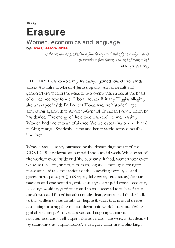 (PDF) Erasure: Women, economics and language