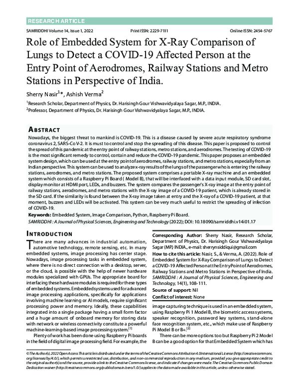 (PDF) Role of Embedded System for X-Ray comparison of lungs to detect a ...