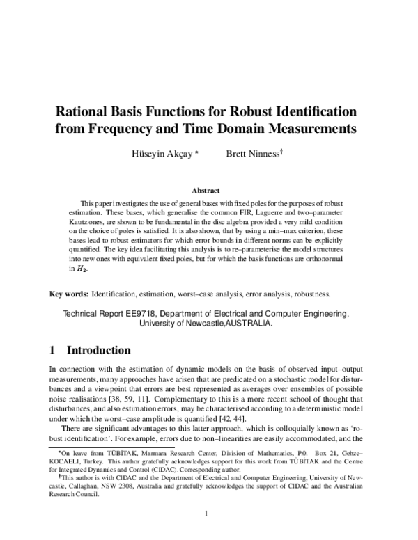 Rational Basis Functions For Robust Identification From Frequency And