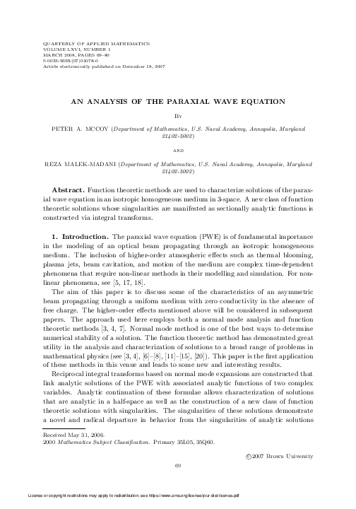 An analysis of the paraxial wave equation