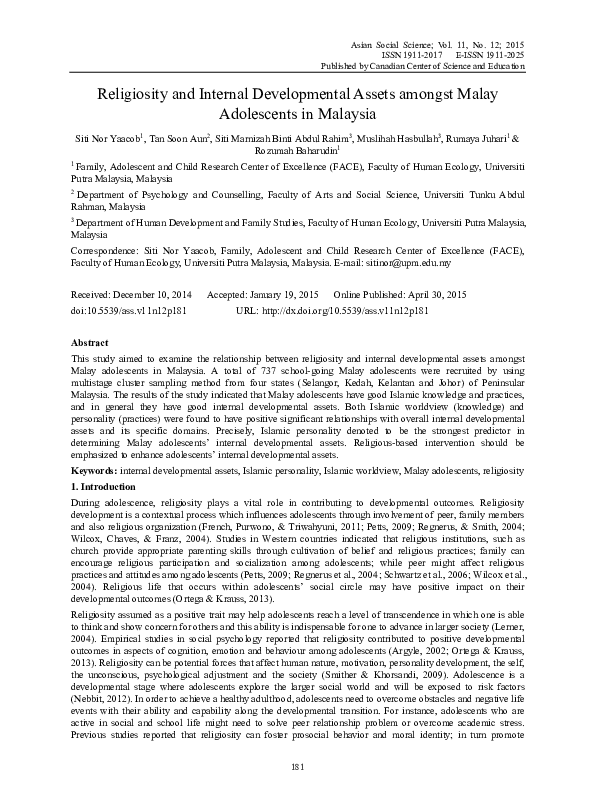 (PDF) Religiosity and Internal Developmental Assets amongst Malay ...