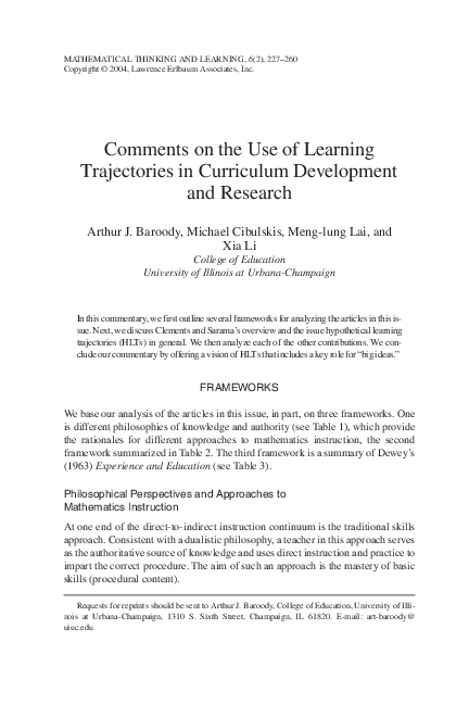 Pdf Comments On The Use Of Learning Trajectories In Curriculum