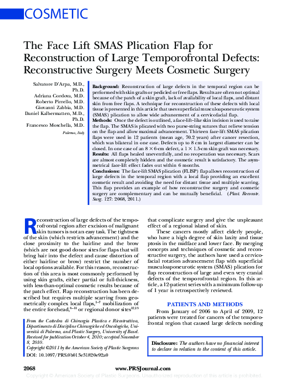 (PDF) The Face Lift SMAS Plication Flap for Reconstruction of Large ...