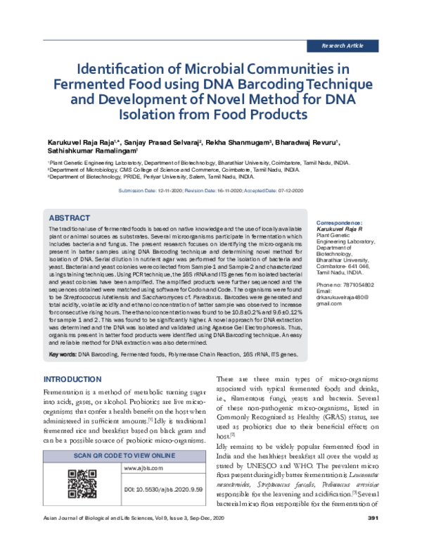 (PDF) Identification of Microbial Communities in Fermented Food using ...