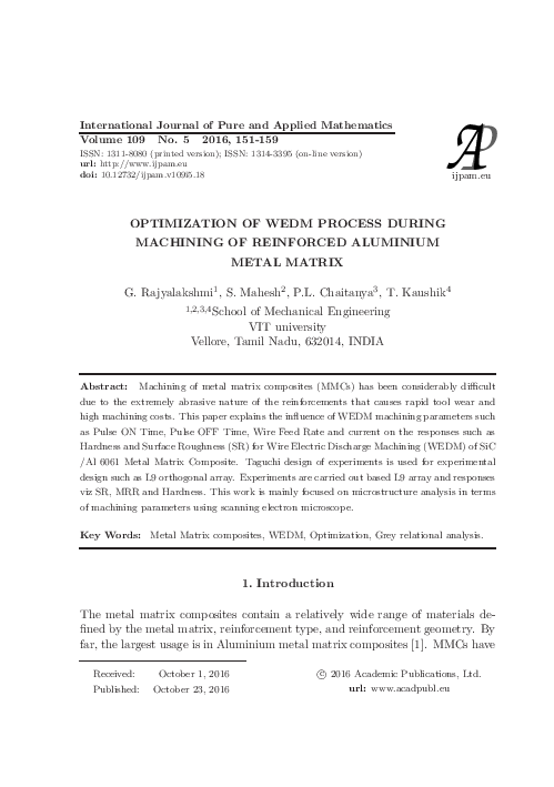 Pdf Optimization Of Wedm Process During Machining Of Reinforced