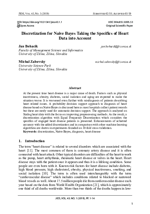 (PDF) Naive Bayes for statlog heart database with consideration of data specifics
