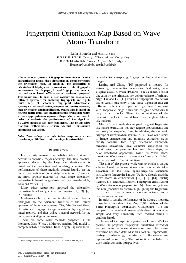(PDF) Fingerprint Orientation Map Based on Wave Atoms Transform