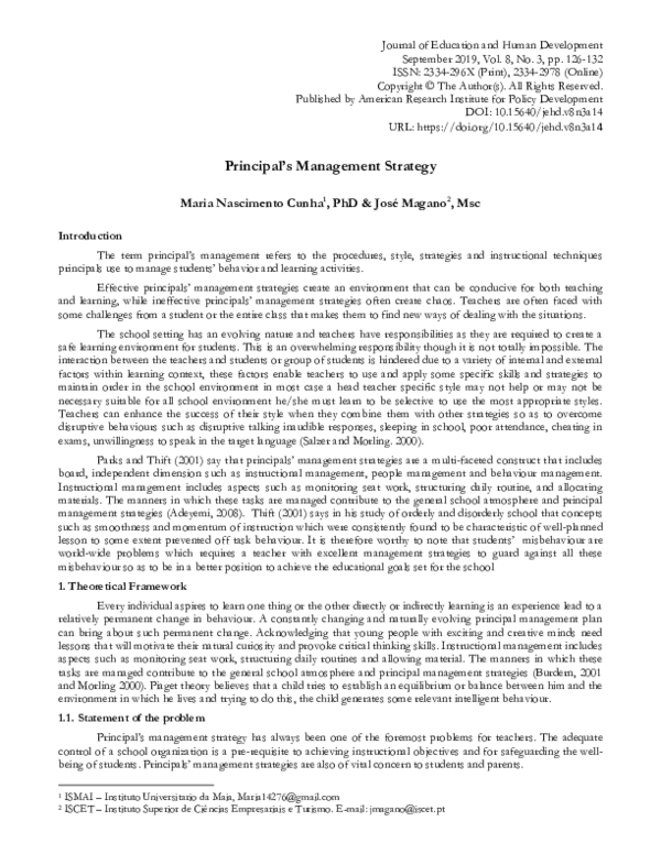 (PDF) Principal’s Management Strategy