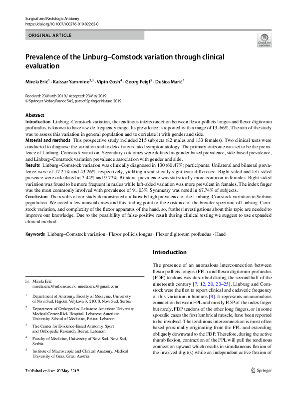 (PDF) Prevalence of the Linburg–Comstock variation through clinical ...