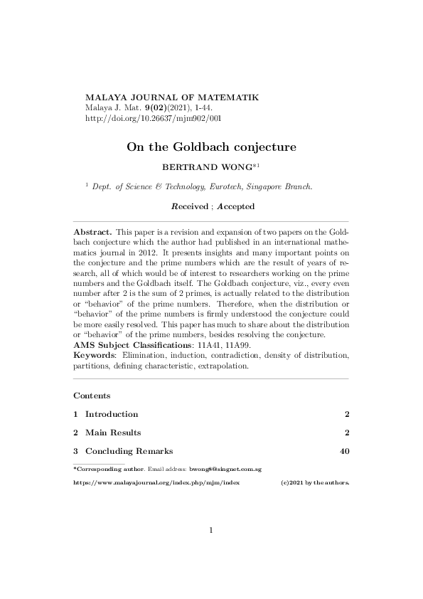 (PDF) Goldbach Conjecture