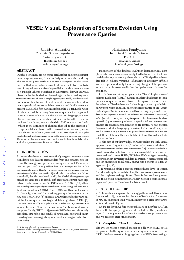 (PDF) VESEL: VisuaL Exploration of Schema Evolution using Provenance Queries